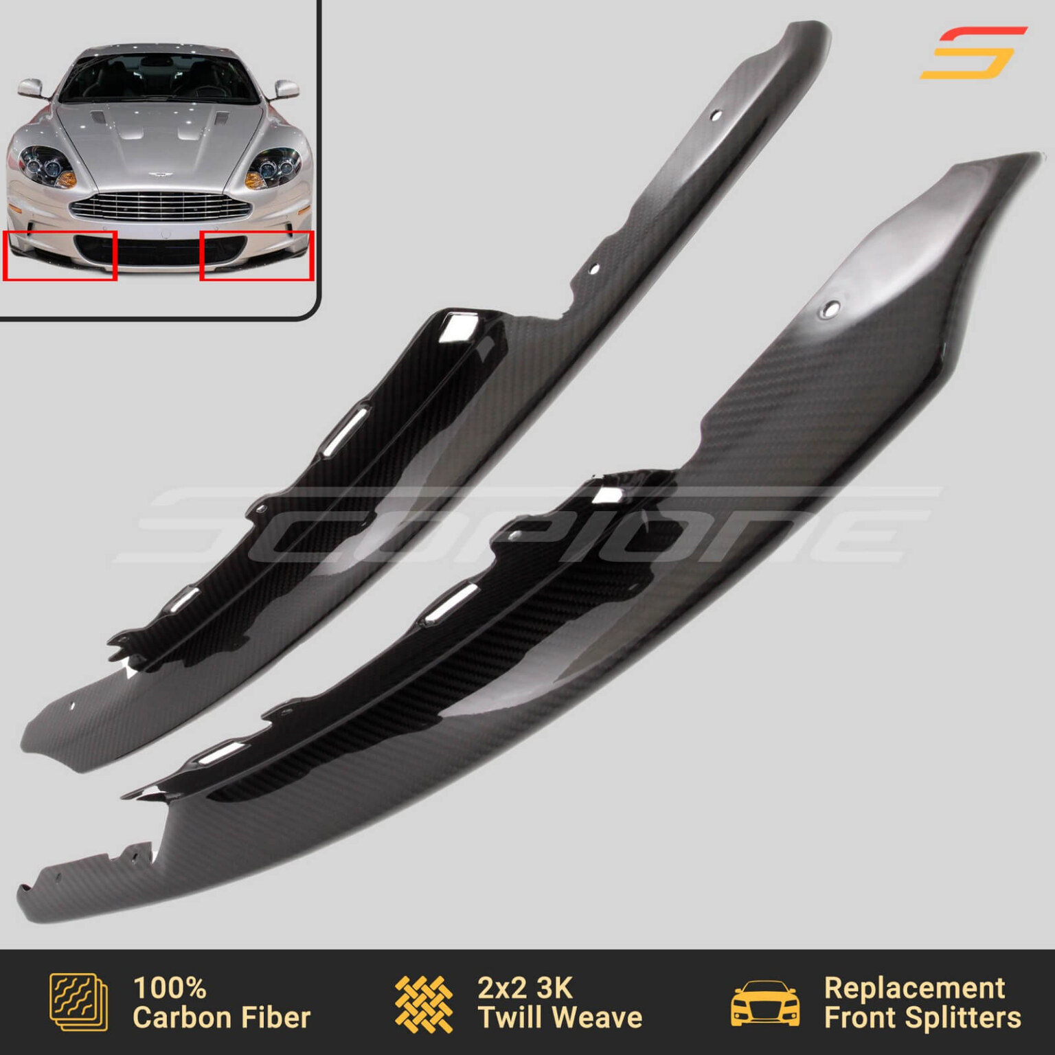 Scopione Carbon Front Bumper Splitters for Aston Martin DBS
