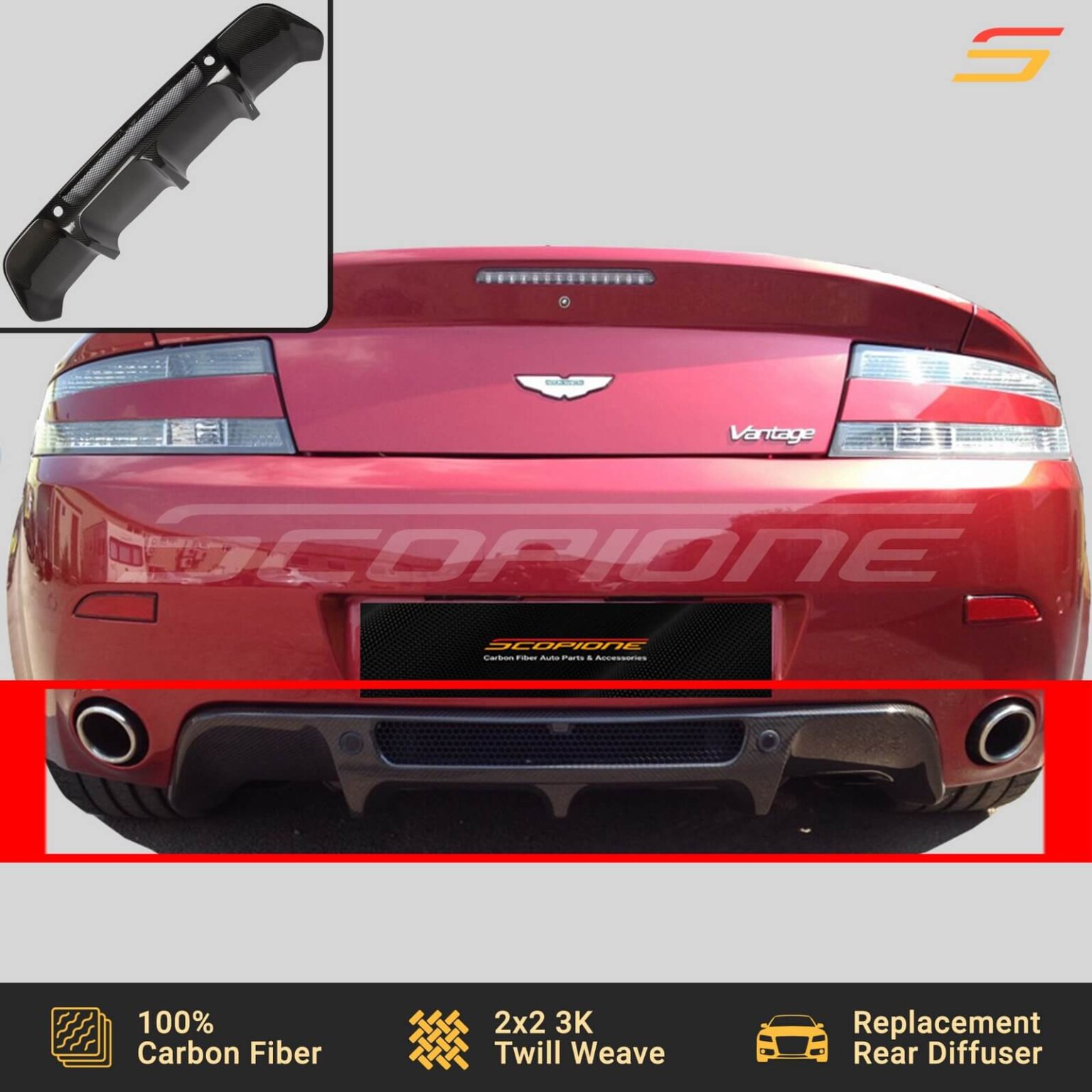 Scopione Carbon Bumper Diffuser: Aston Martin 06-12 V8 Vantage