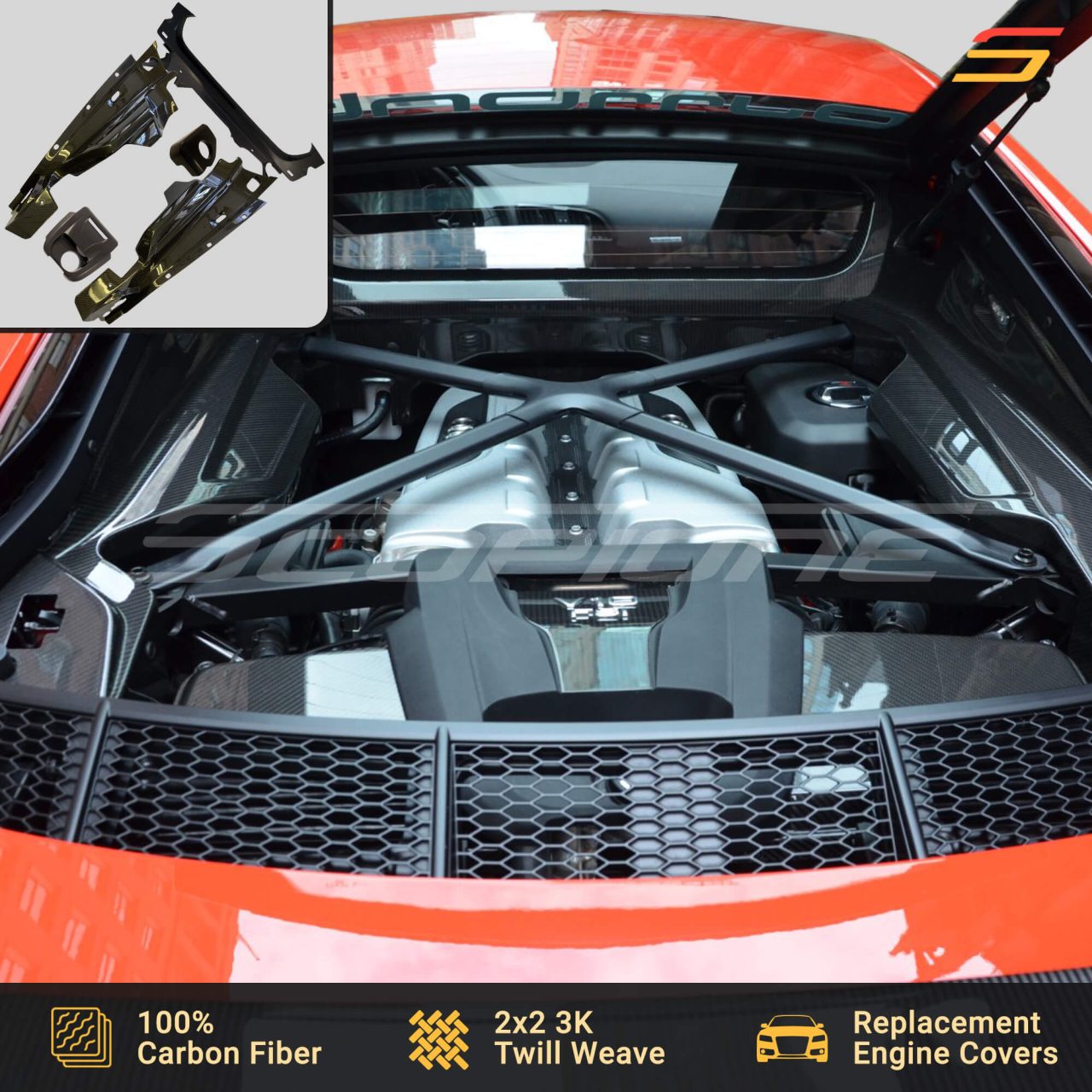 Scopione Carbon Engine Bay Covers Kit: Audi 16-23 R8 Coupe