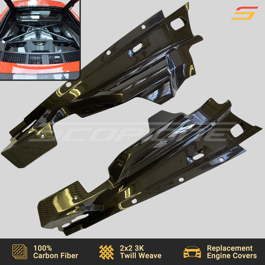 Scopione Carbon Engine Bay Side Covers: Audi 16-23 R8 Coupe