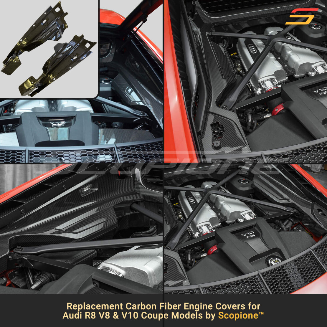 Scopione Carbon Engine Bay Side Covers: Audi 16-23 R8 Coupe