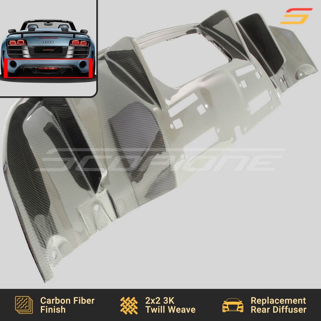 Audi R8 V10 Carbon Fiber Rear Diffuser – Performance Upgrade | Scopione