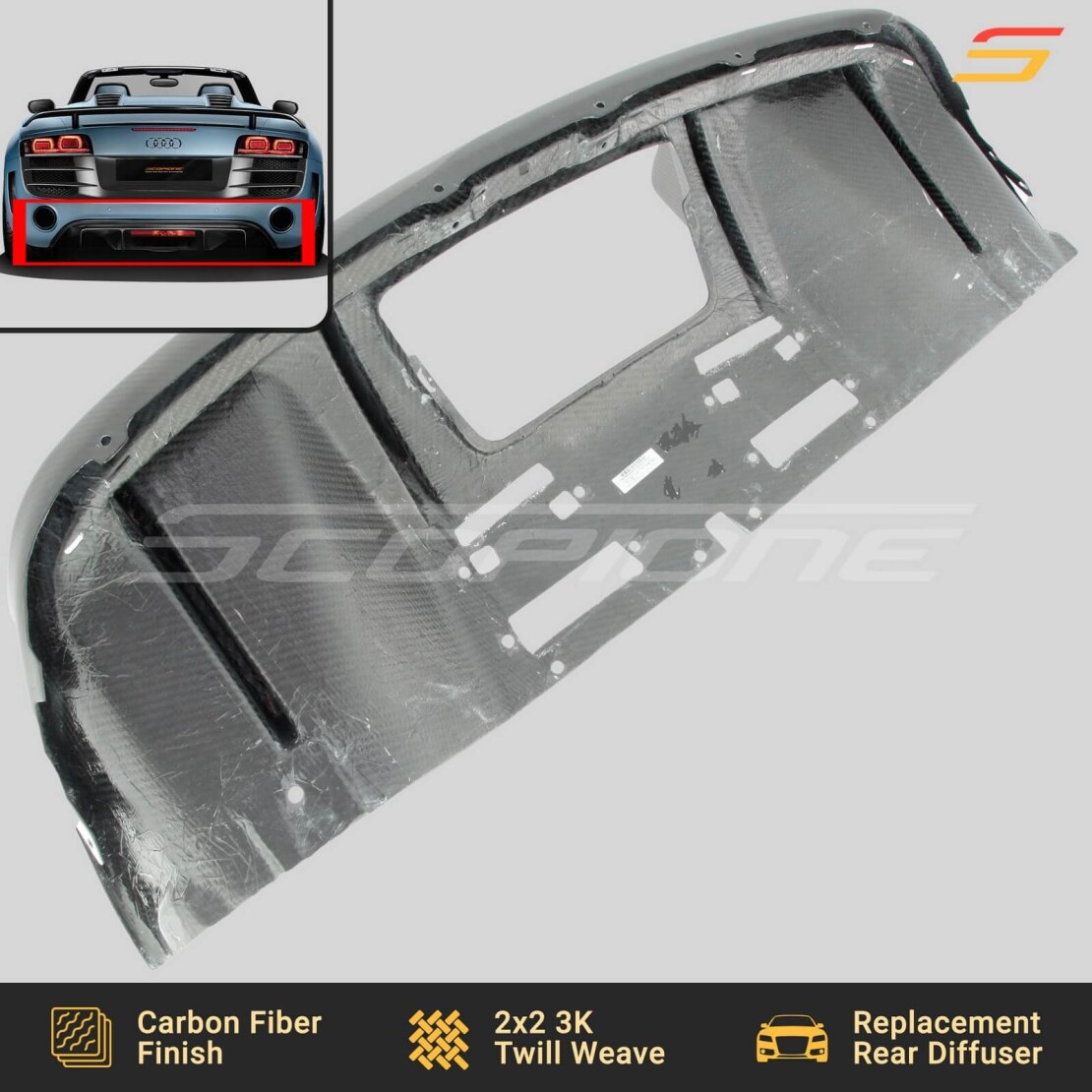 Audi R8 V10 Carbon Fiber Rear Diffuser – Performance Upgrade | Scopione