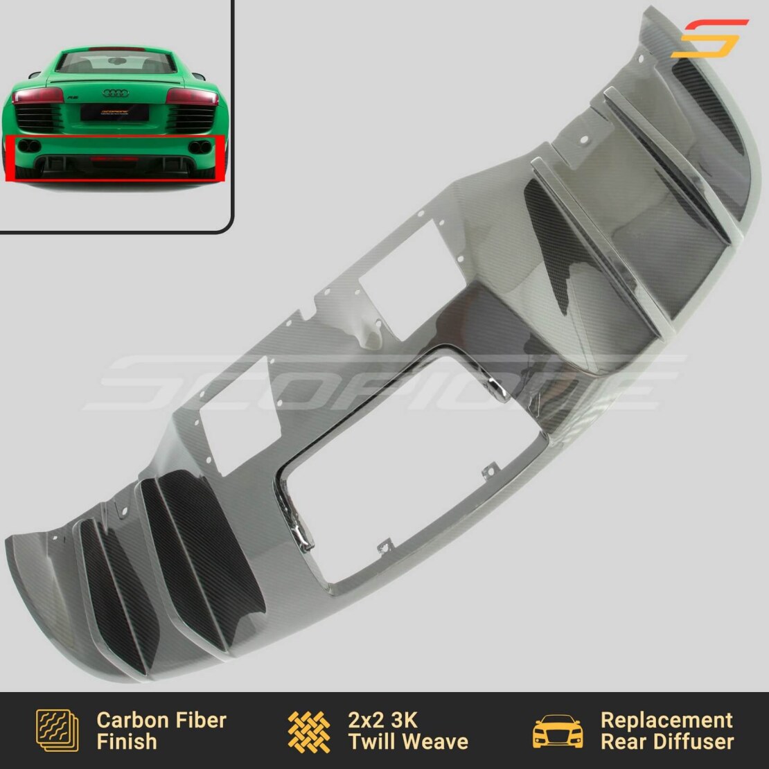 Audi R8 V8 Carbon Fiber Rear Diffuser – Performance Upgrade | Scopione