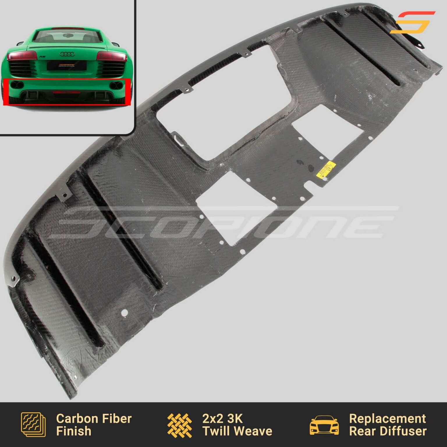 Audi R8 V8 Carbon Fiber Rear Diffuser – Performance Upgrade | Scopione