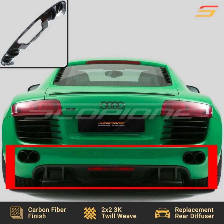 Audi R8 V8 Carbon Fiber Rear Diffuser – Performance Upgrade | Scopione