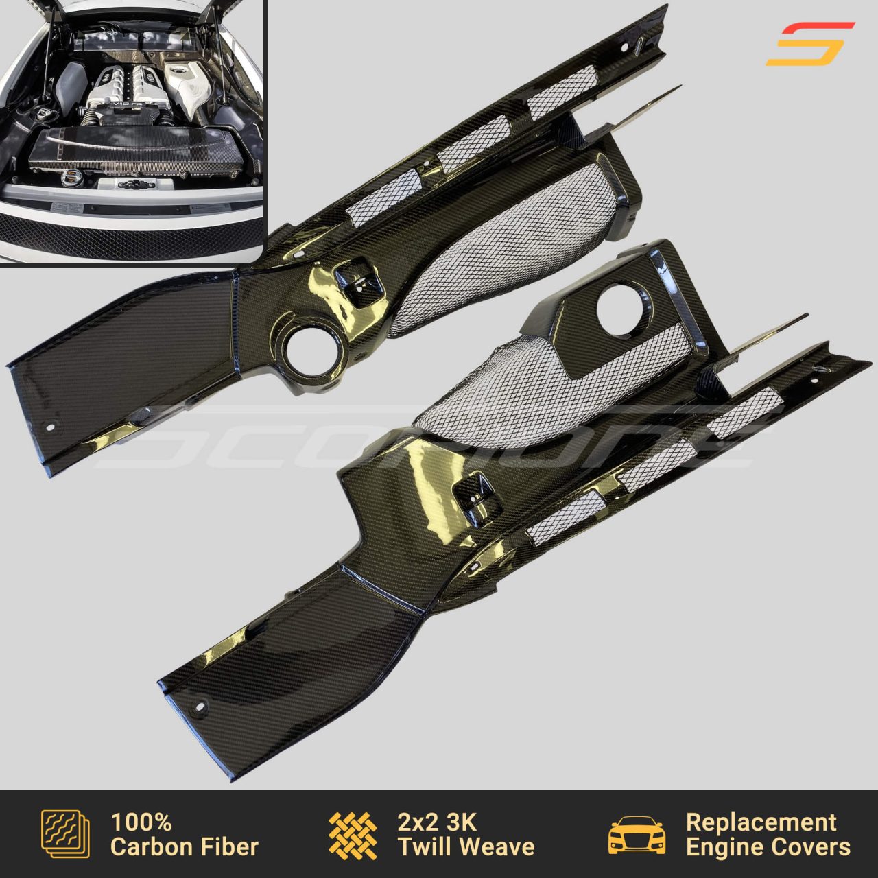 Scopione Carbon Engine Bay Covers Kit: Audi 08-12 R8 Coupe