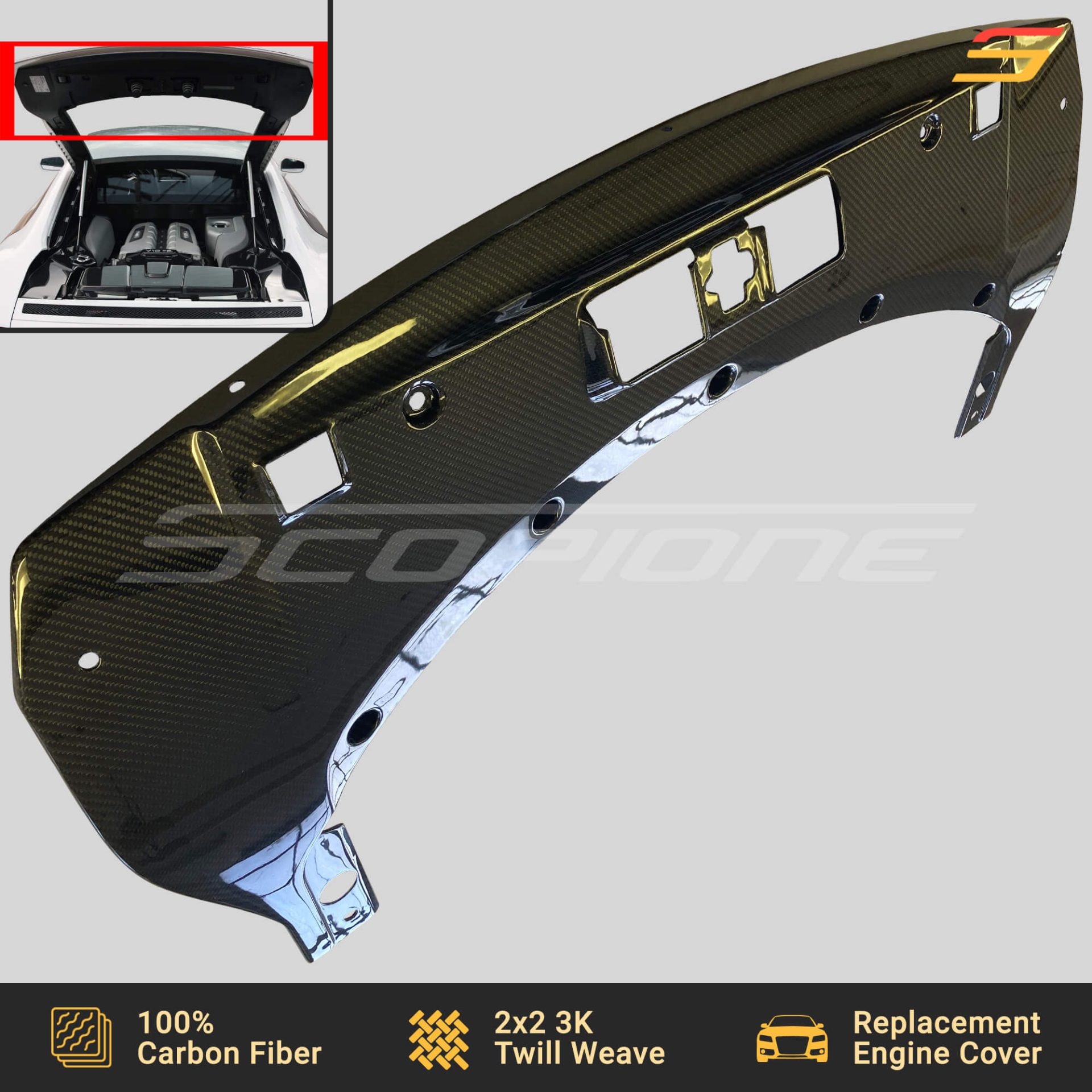 Scopione Carbon Rear Engine Lid Cover for Audi 08-15 R8 Coupe