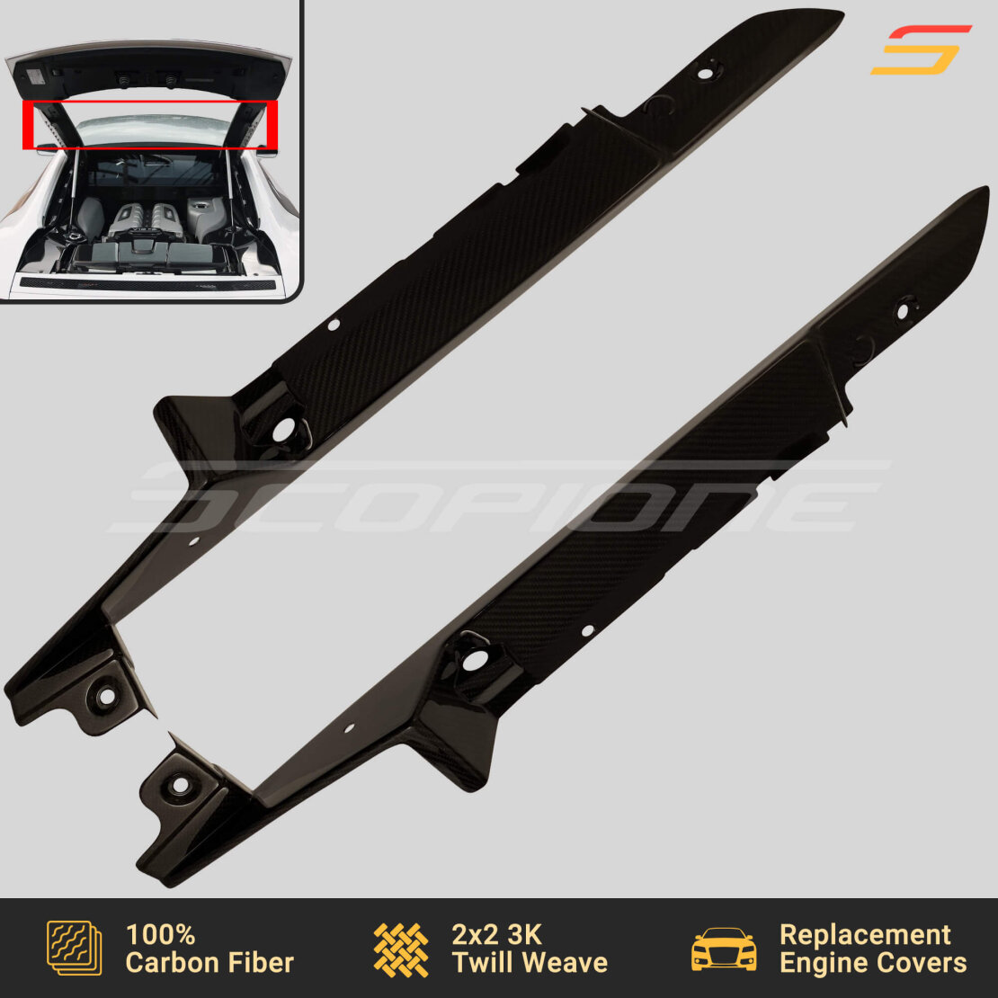 Scopione Carbon Engine Lid Side Covers for Audi 08-15 R8 Coupe