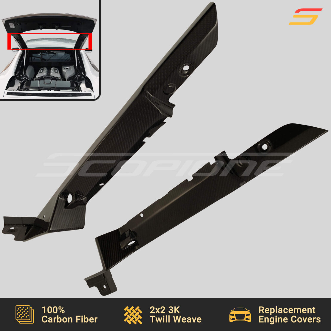 Scopione Carbon Engine Lid Side Covers for Audi 08-15 R8 Coupe