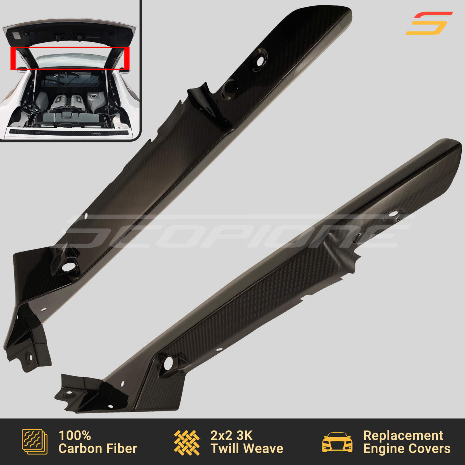 Scopione Carbon Engine Lid Side Covers for Audi 08-15 R8 Coupe