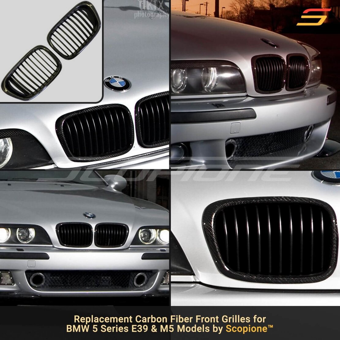 Scopione Carbon Fiber Kidney Grille Set for BMW 5 Series E39