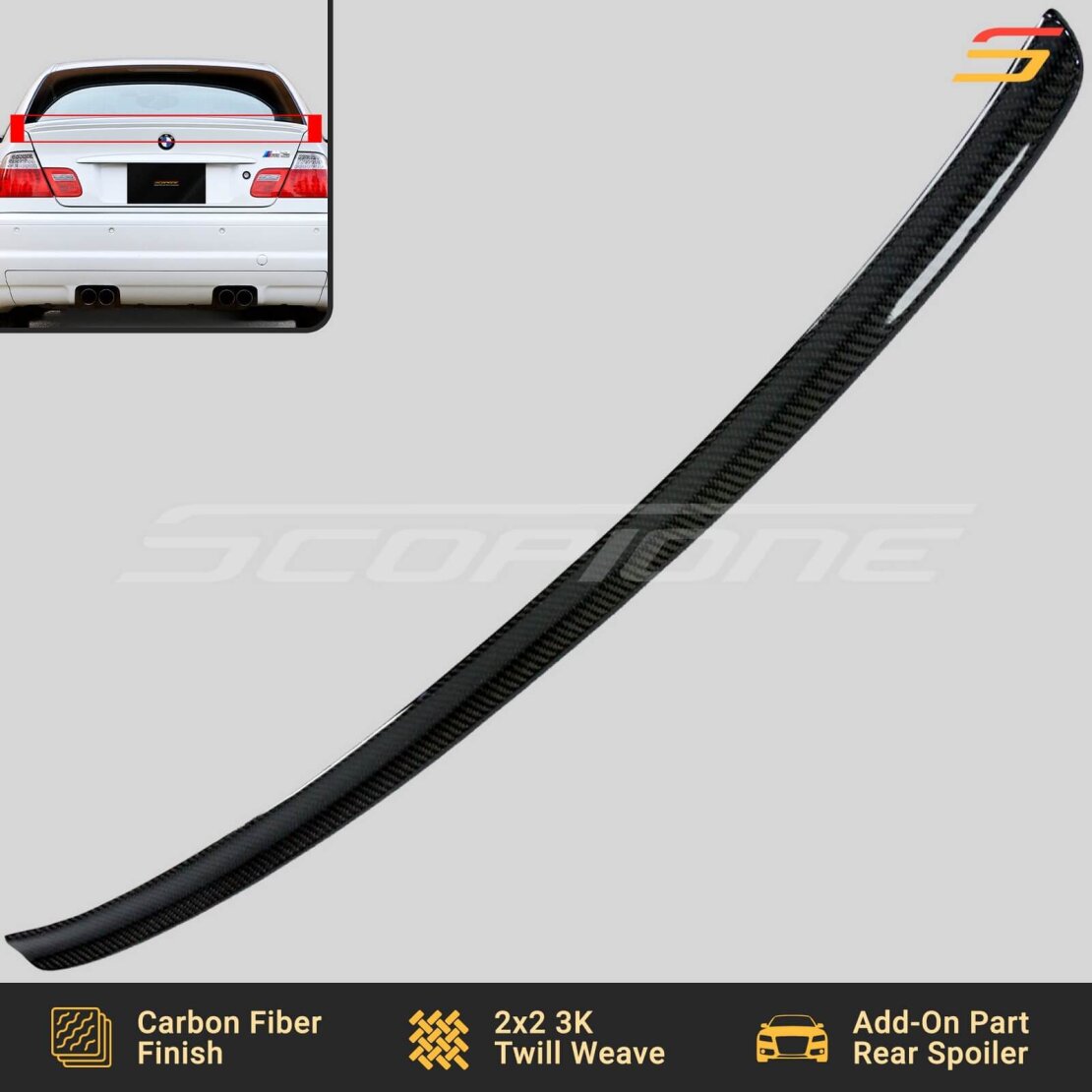 Scopione Carbon Fiber Rear SC2 Trunk Spoiler for BMW 3 Series E46 Coupe