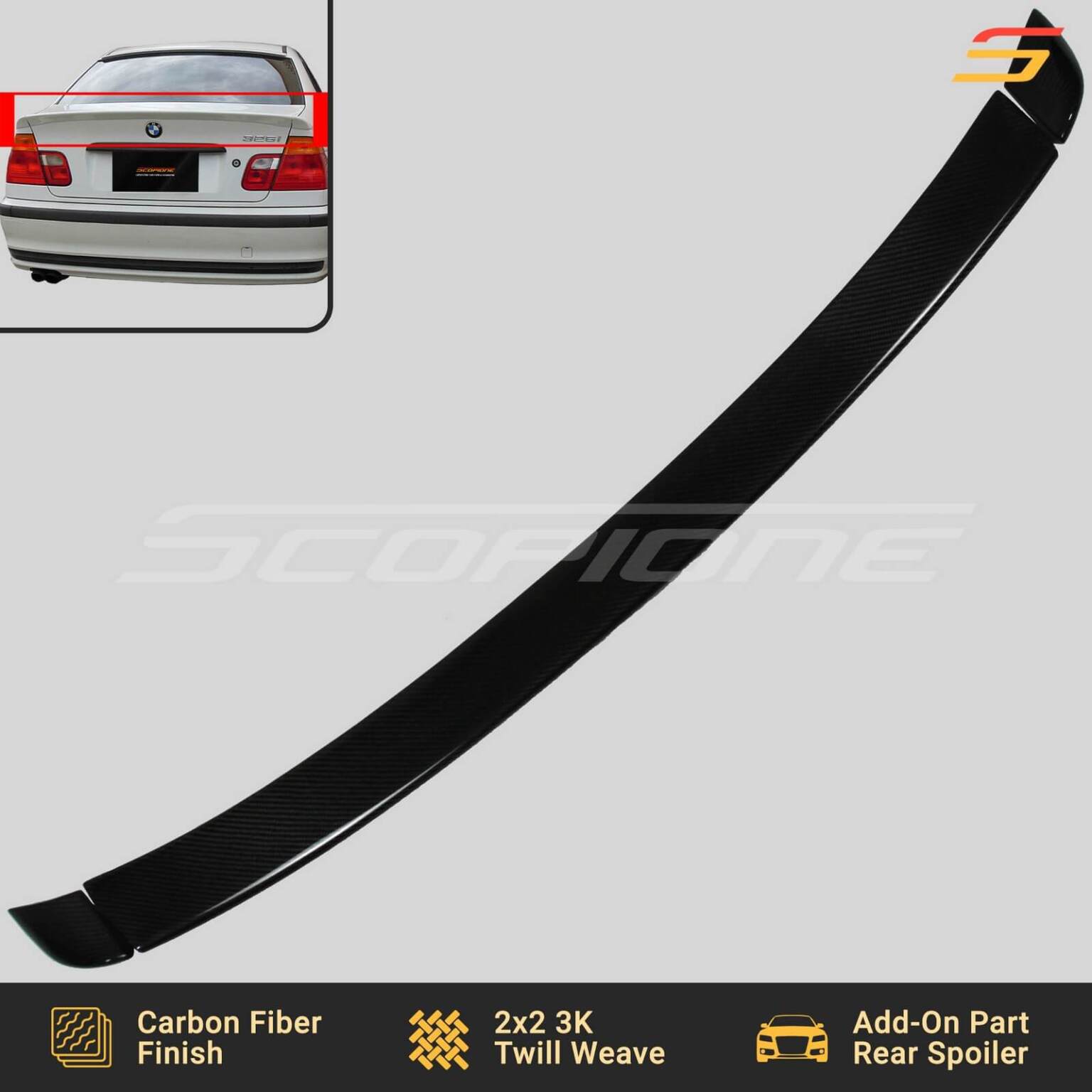 Scopione Carbon Fiber Rear Trio Trunk Spoiler for BMW 3 Series E46 Sedan