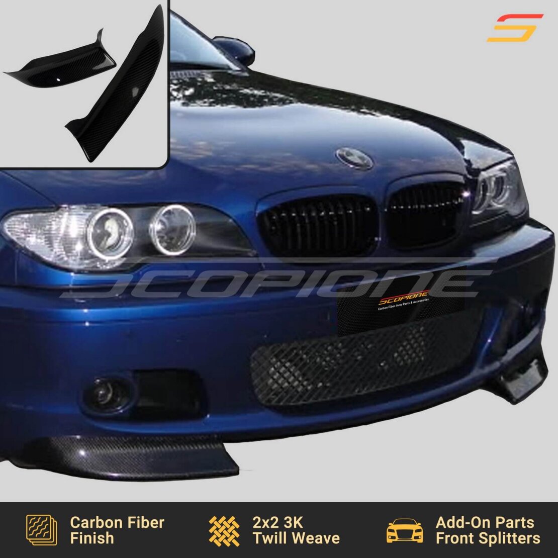 Scopione Carbon Fiber Front Splitters for BMW 3 Series M-Tech II E46