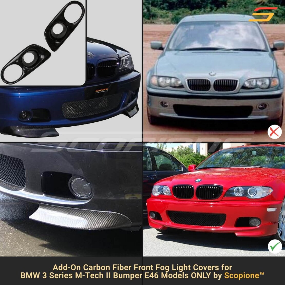 Scopione Carbon Fiber Fog Light Covers for BMW 3 Series M-Tech II E46