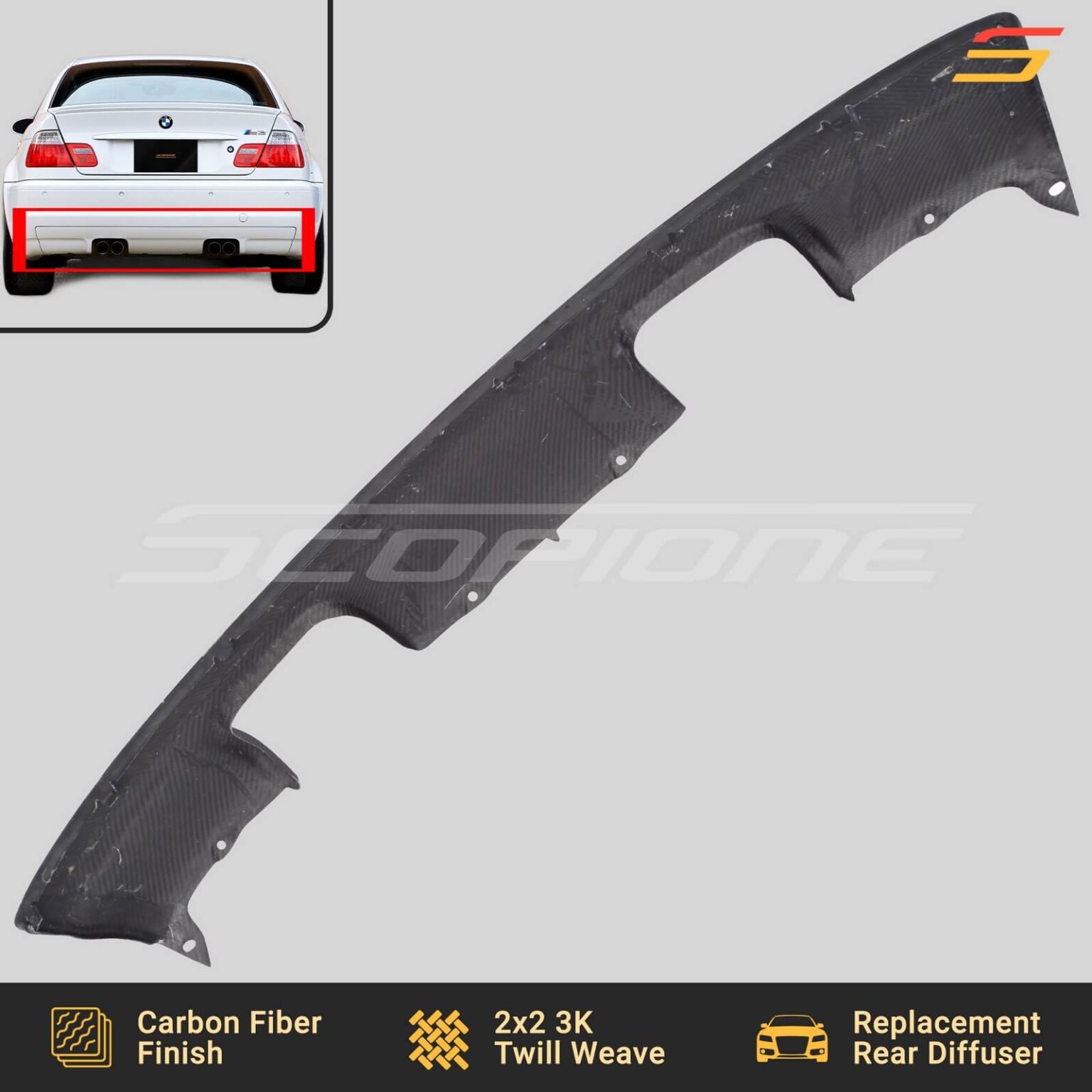 Scopione MATTE Carbon Fiber Rear Bumper Diffuser for BMW M3 E46