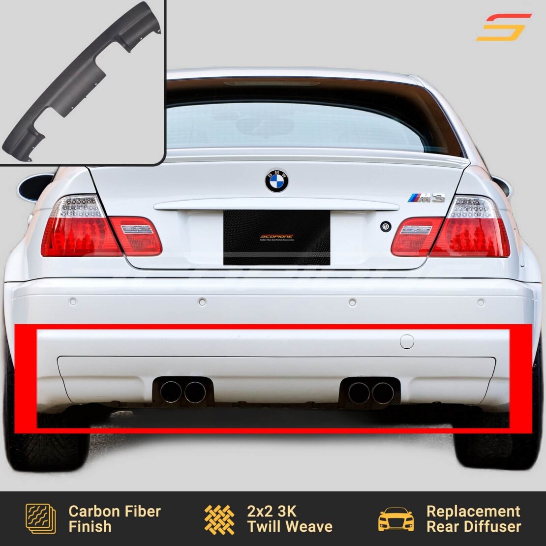 Scopione MATTE Carbon Fiber Rear Bumper Diffuser for BMW M3 E46