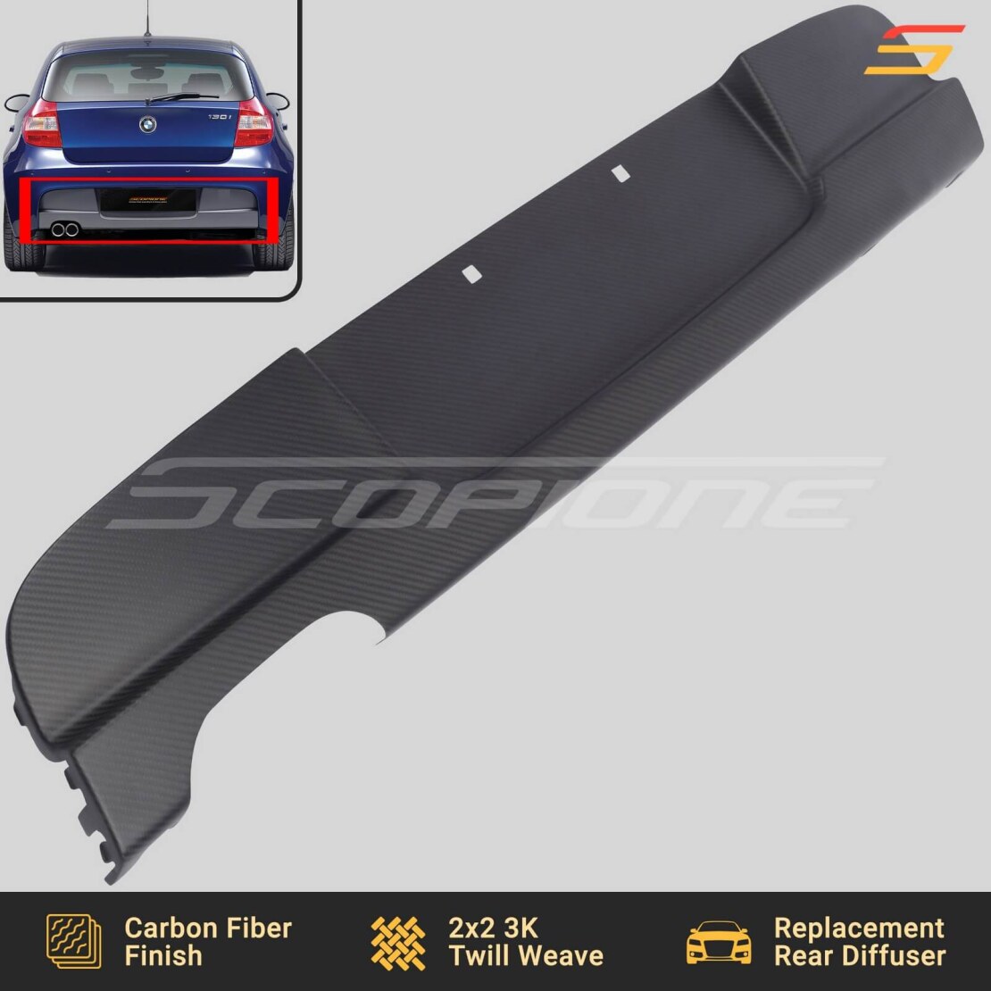 Scopione Carbon Fiber Rear M-Tech Bumper Diffuser for BMW 1 Series E82 E88