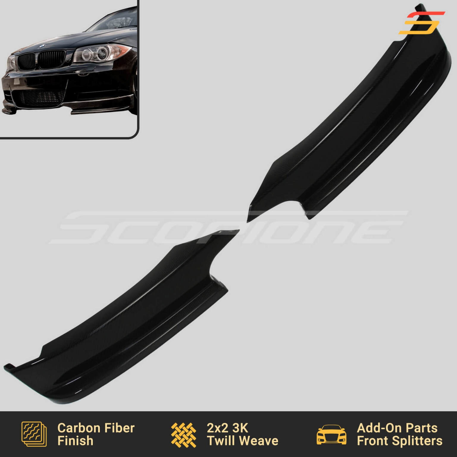 Scopione Carbon Fiber Front Splitters for BMW 1 Series M-Tech E82 E88