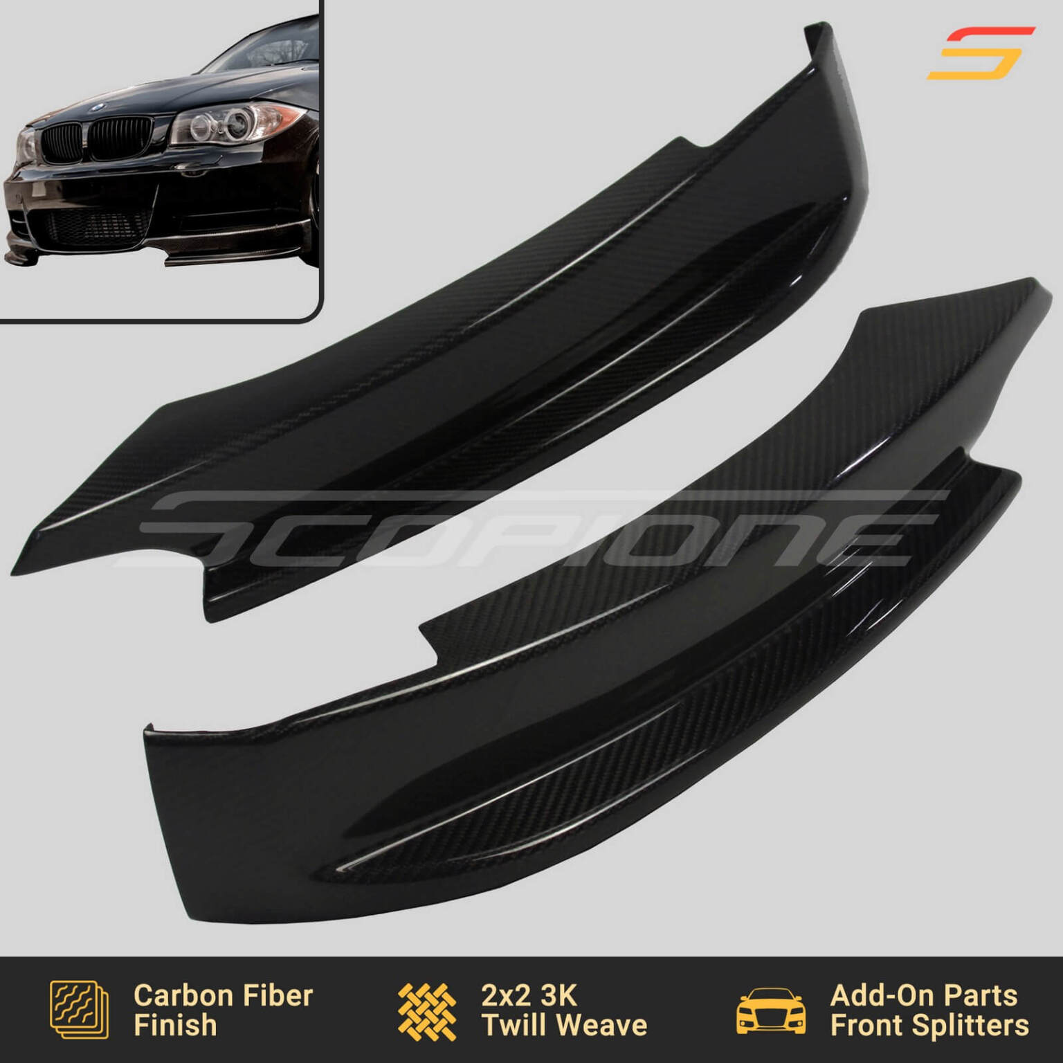 Scopione Carbon Fiber Front Splitters for BMW 1 Series M-Tech E82 E88