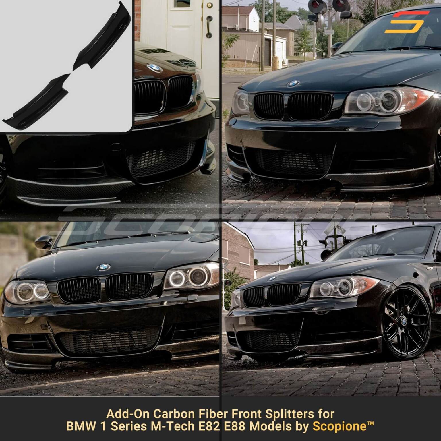 Scopione Carbon Fiber Front Splitters for BMW 1 Series M-Tech E82 E88