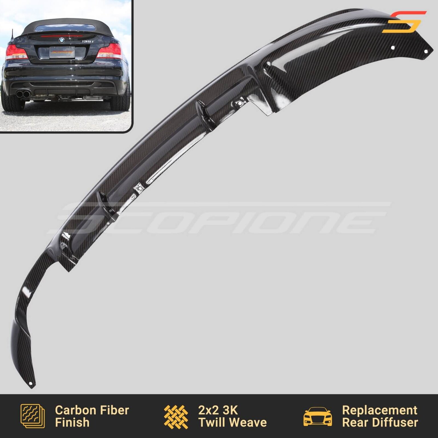Scopione Carbon Fiber Rear M-Tech Bumper Diffuser for BMW 1 Series E82 E88