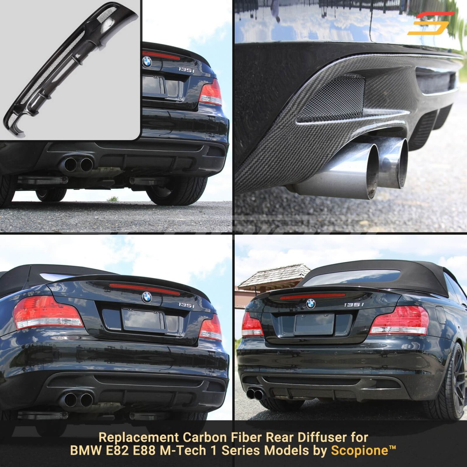 Scopione Carbon Fiber Rear M-Tech Bumper Diffuser for BMW 1 Series E82 E88
