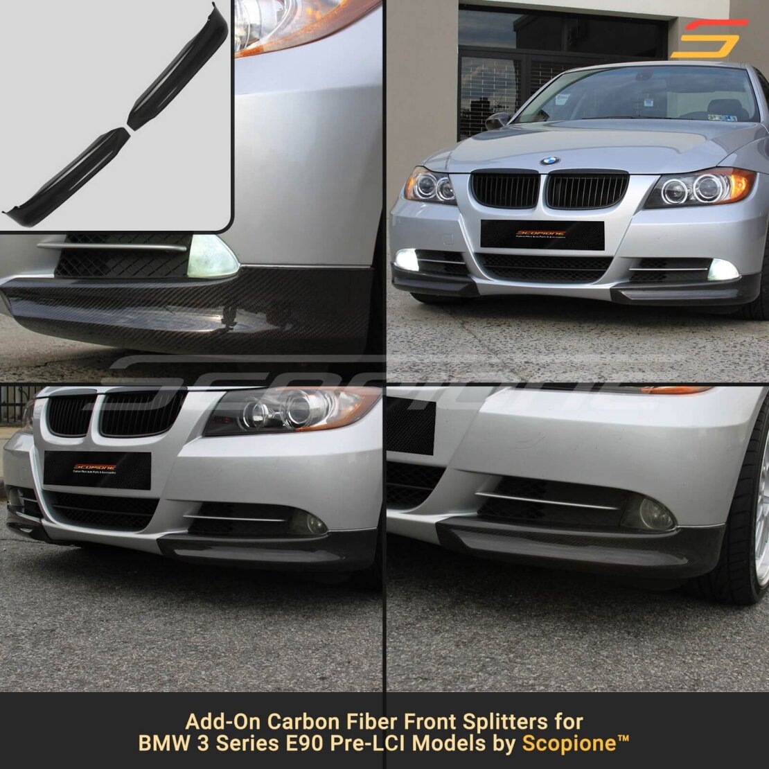 Scopione Carbon Fiber Pre-LCI Front Splitters for BMW 3 Series E90 E91