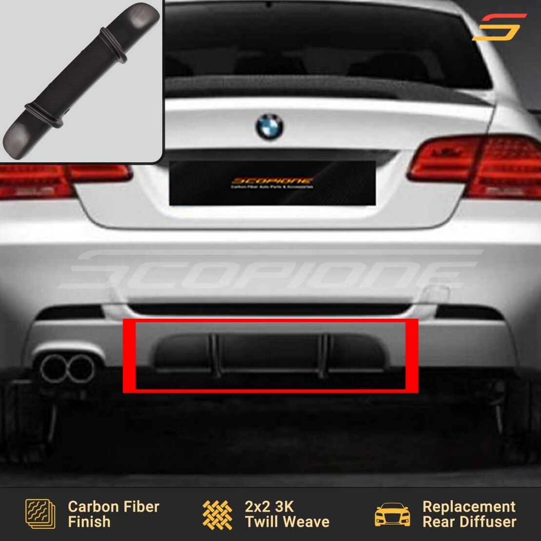 Scopione Carbon Fiber Rear M-Tech Bumper Diffuser for BMW 3 Series E92 E93