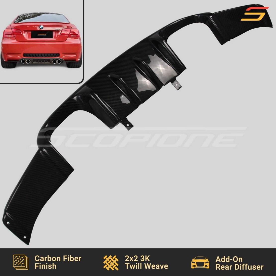 Carbon Fiber Rear Diffuser for BMW M3 E92/E93 | Scopione