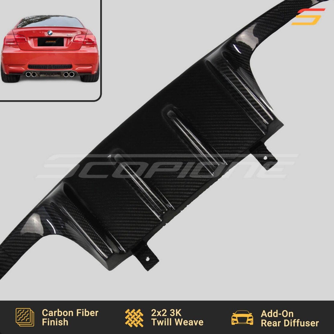 Carbon Fiber Rear Diffuser for BMW M3 E92/E93 | Scopione