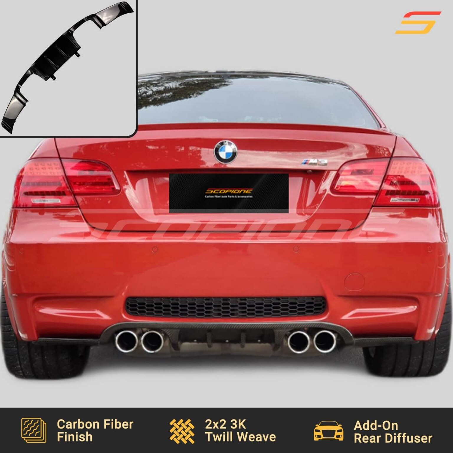 Carbon Fiber Rear Diffuser for BMW M3 E92/E93 | Scopione