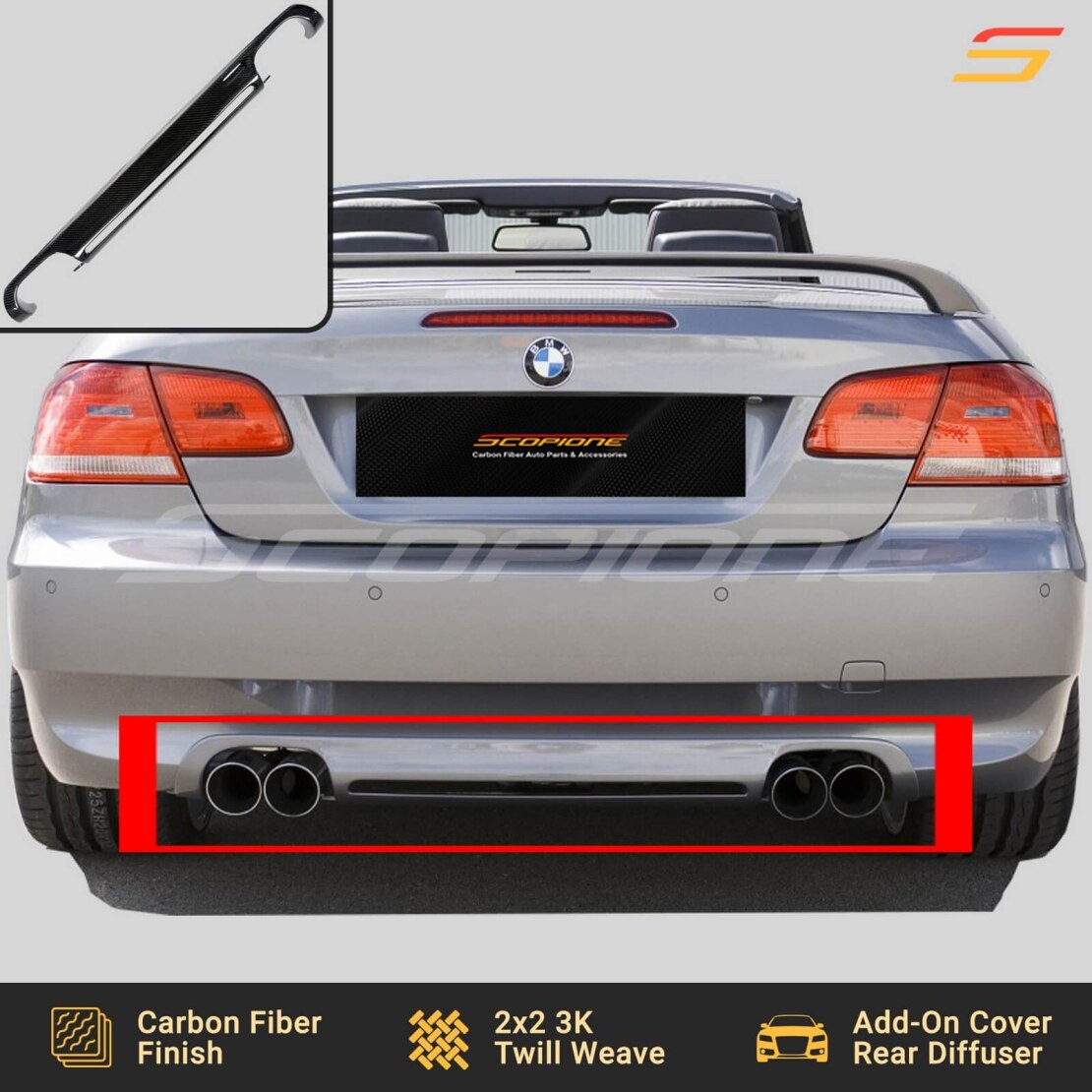 Scopione Carbon Fiber Rear Bumper Add-On Diffuser for BMW 3 Series E92 E93