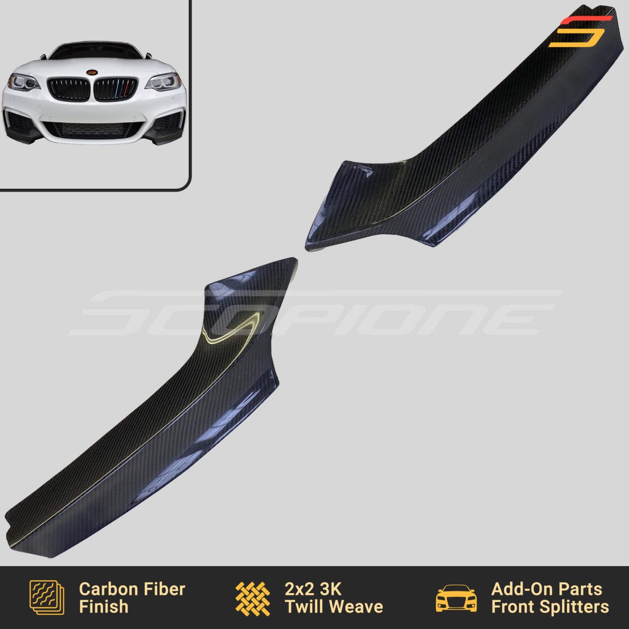 Carbon Fiber Front Splitters for BMW 2 Series F22 F23 | Scopione