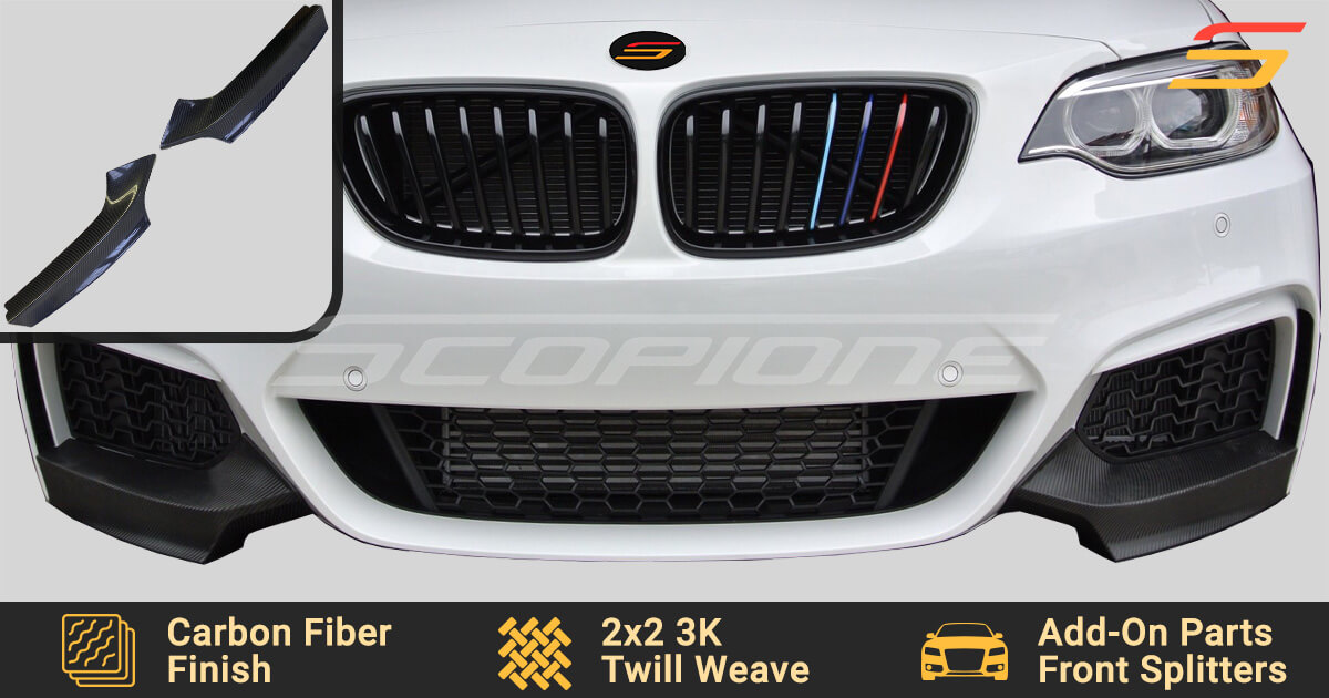Carbon Fiber Front Splitters for BMW 2 Series F22 F23 | Scopione