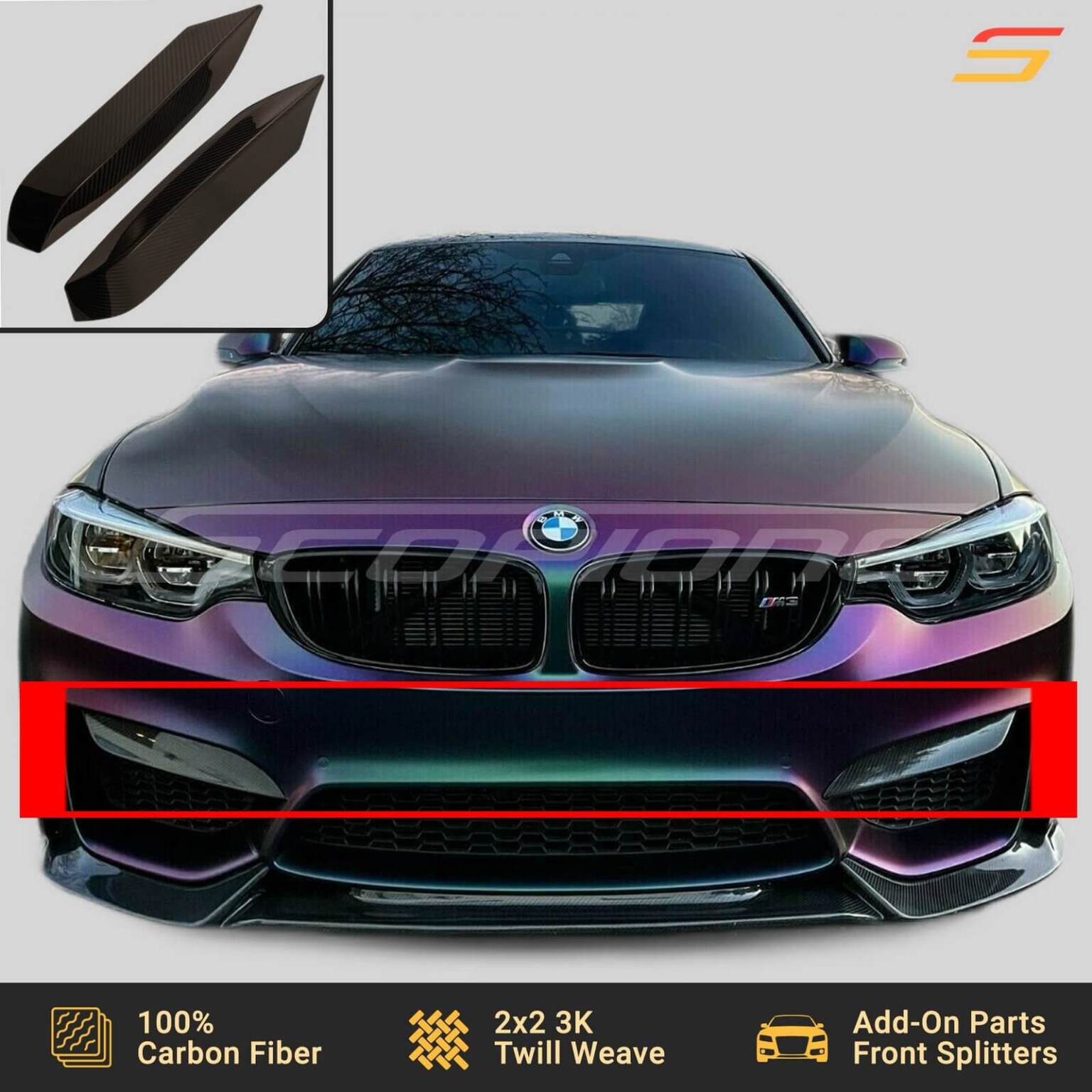 Scopione Carbon Fiber Front Upper Splitters for M3 F80 & M4 F82