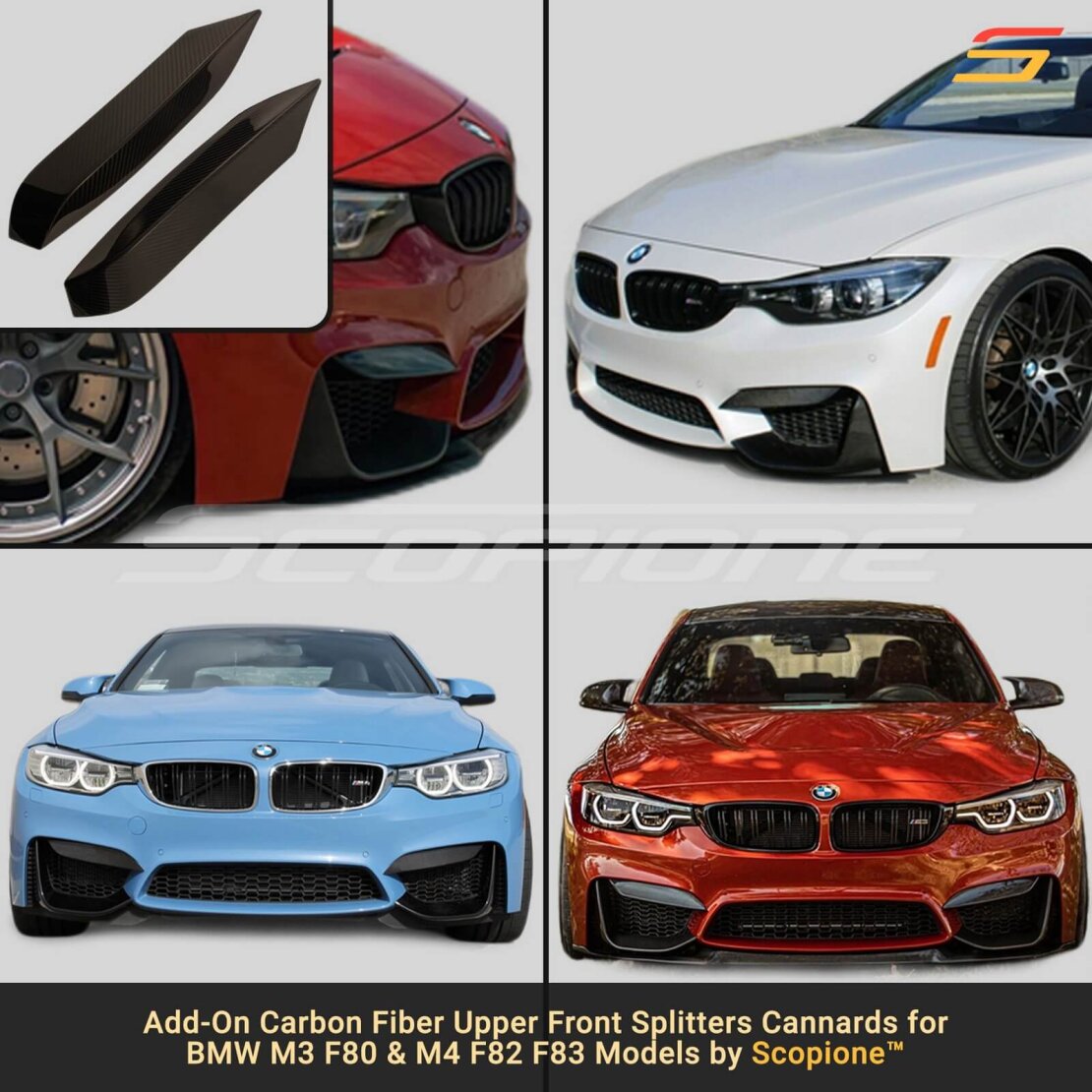 Scopione Carbon Fiber Front Upper Splitters for M3 F80 & M4 F82