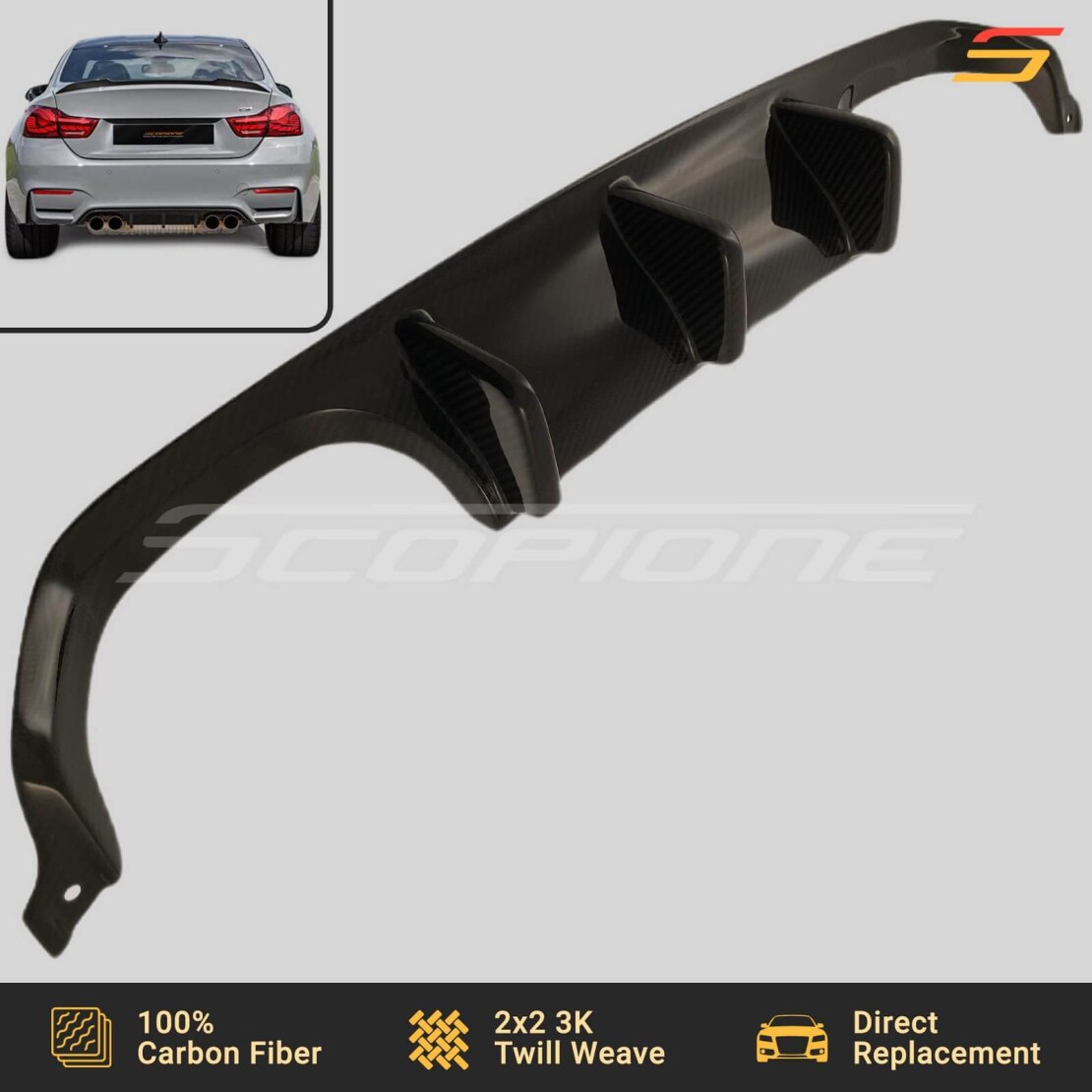 Scopione Carbon Fiber Rear Bumper Diffuser for M3 F80 & M4 F82 F83