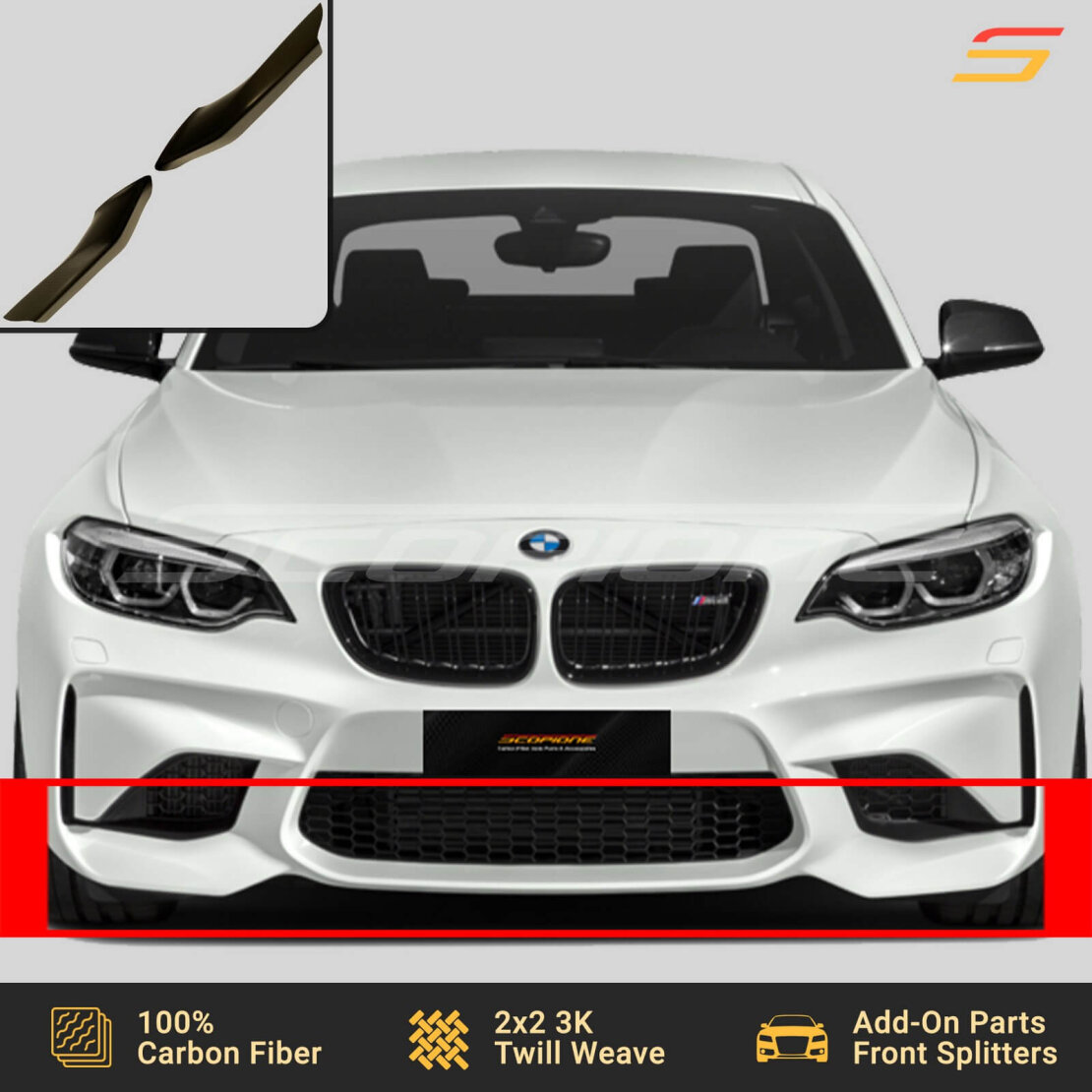 Scopione Carbon Fiber Front SC2 Splitters for Pre-LCI BMW 2 Series M2