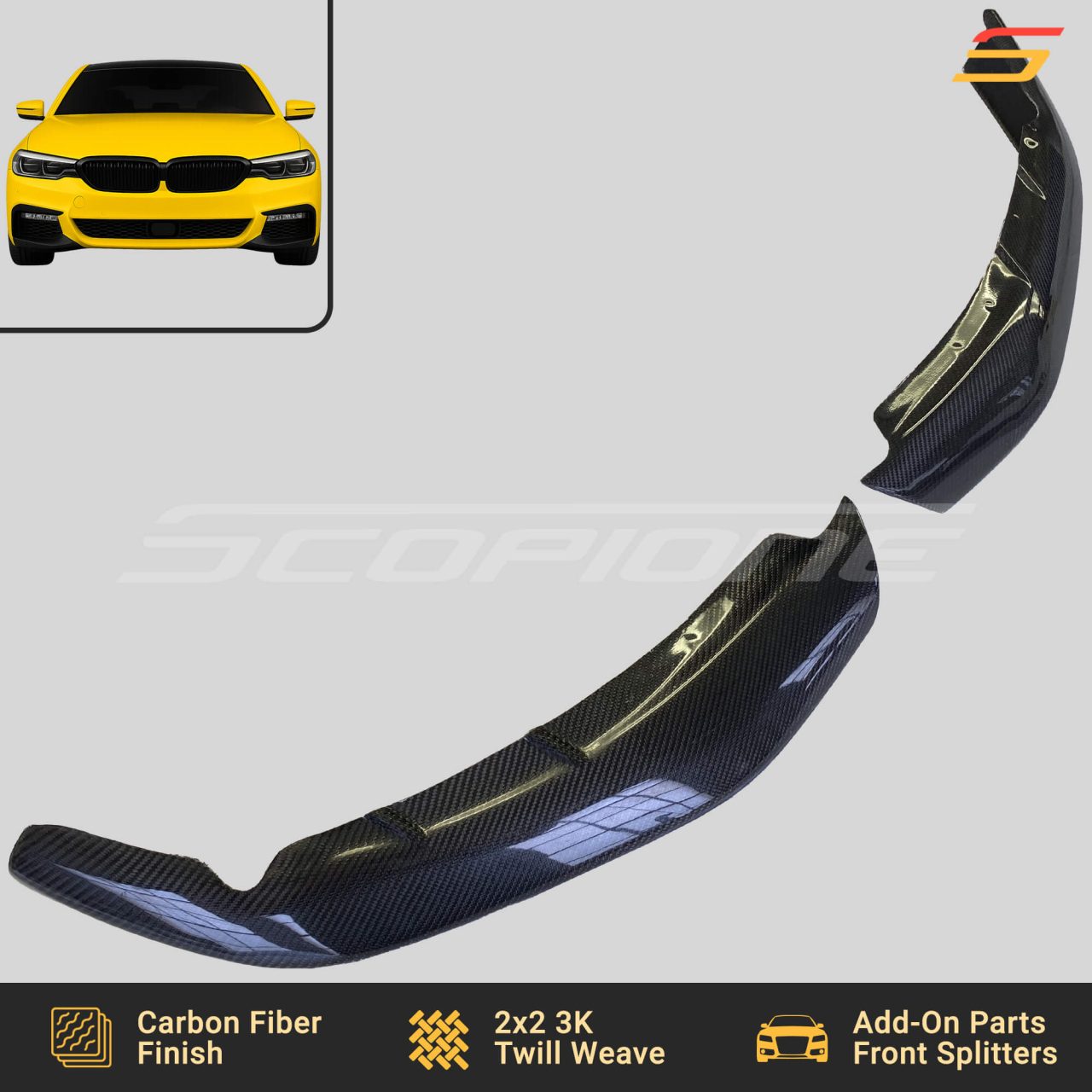 Carbon Fiber Front Splitters for BMW 5 Series G30 G38 | Scopione