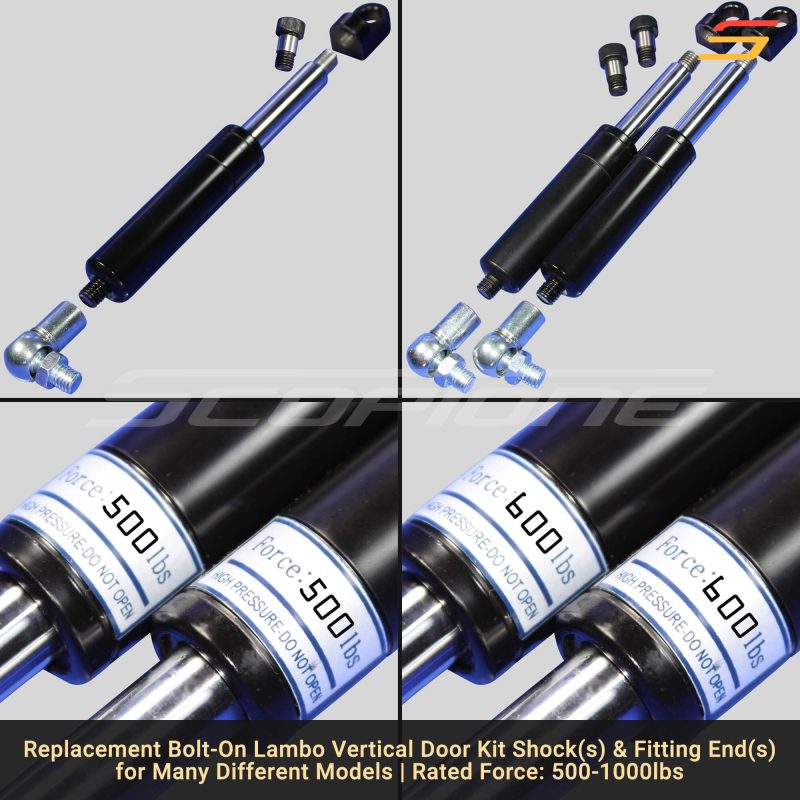 Lambo Vertical Door Kit Replacement 7.75" Shocks +6 Fitting Ends