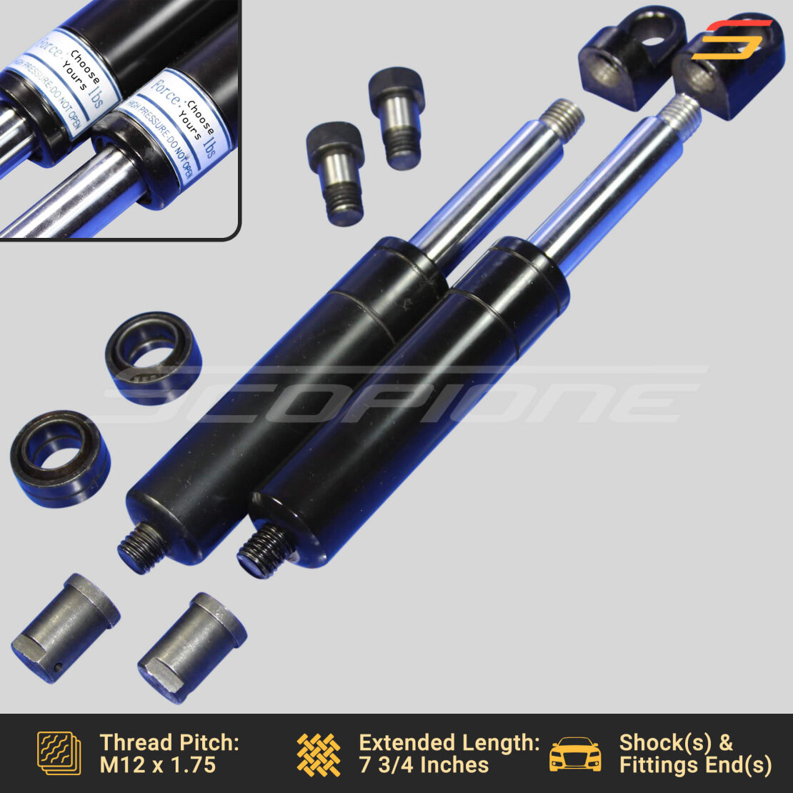 Lambo Vertical Door Kit Replacement 7.75" Shocks +8 Fitting Ends