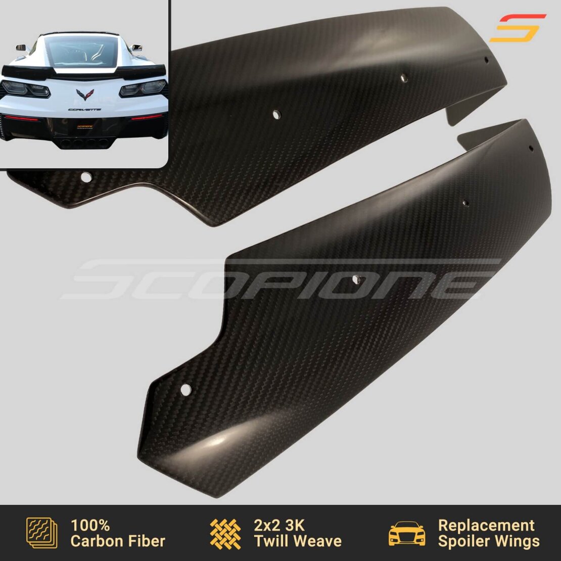 Scopione Carbon Rear Spoiler Winglets for Corvette C7 Z06 GS
