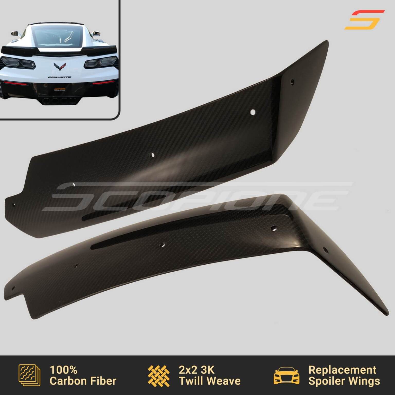 Scopione Carbon Rear Spoiler Winglets for Corvette C7 Z06 GS