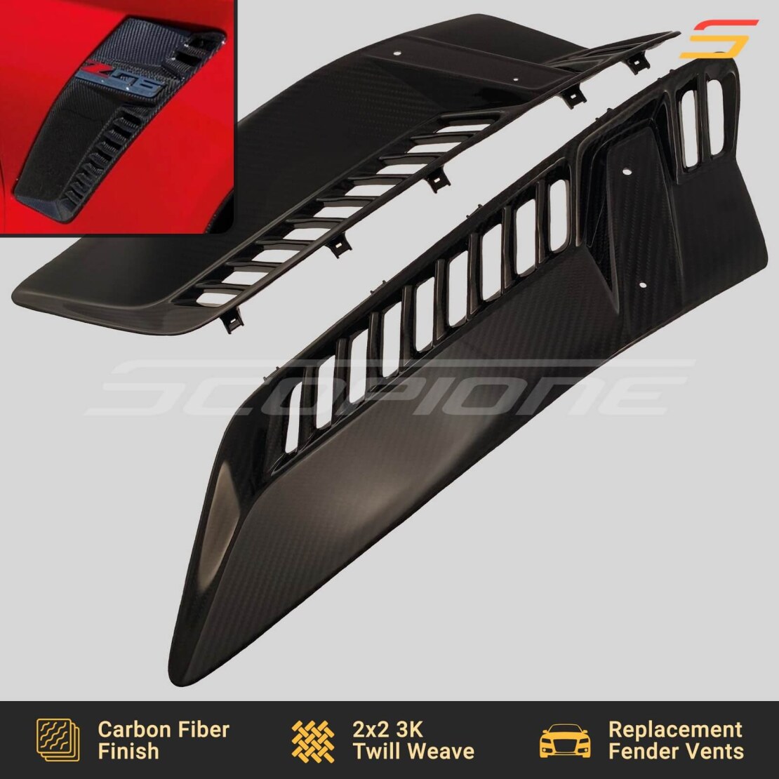 Scopione Carbon Fiber Front Fender Air Vents for Corvette C7 Stingray