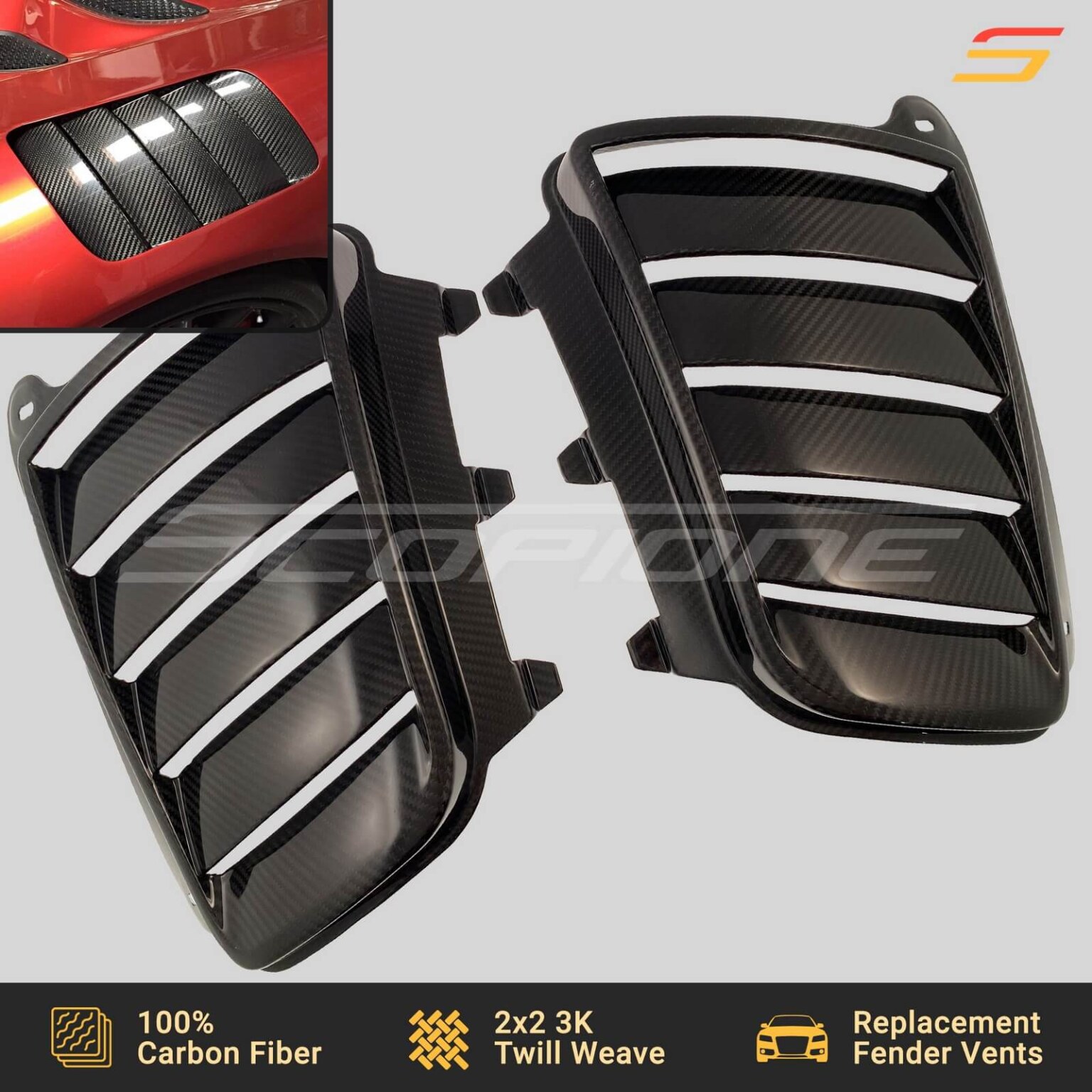 Scopione Carbon Fiber Front Fender Air Scoops for Dodge Viper ACR