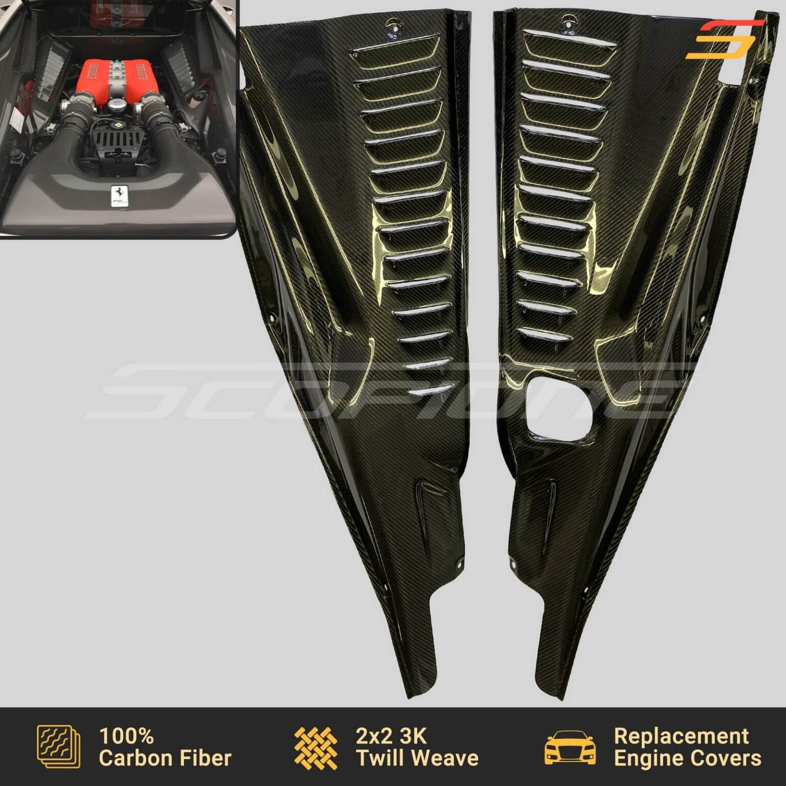 Scopione Carbon Fiber Side Engine Covers for Ferrari 458 Italia