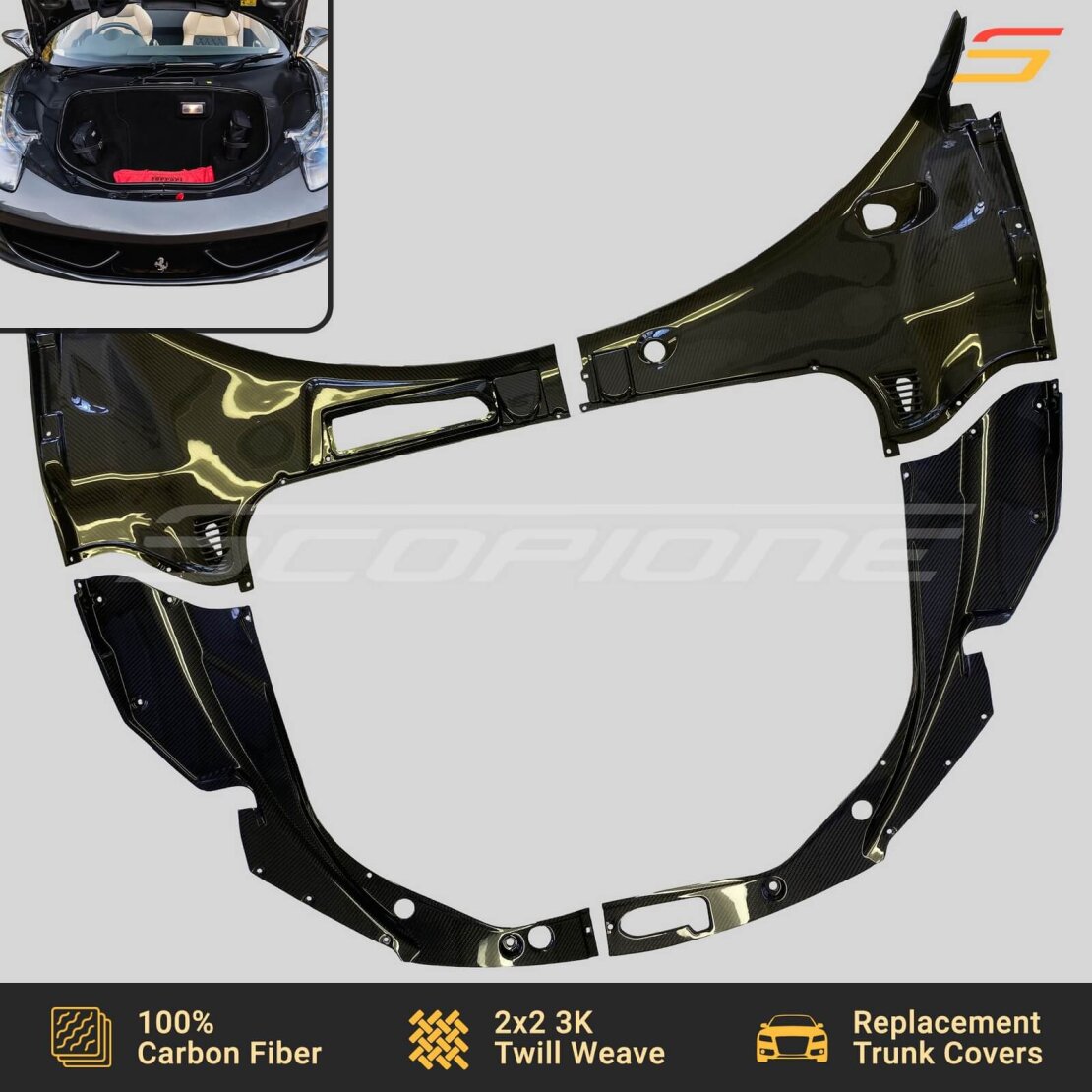 Scopione Carbon Bonnet Trunk Covers for Ferrari 458 Italia Spider