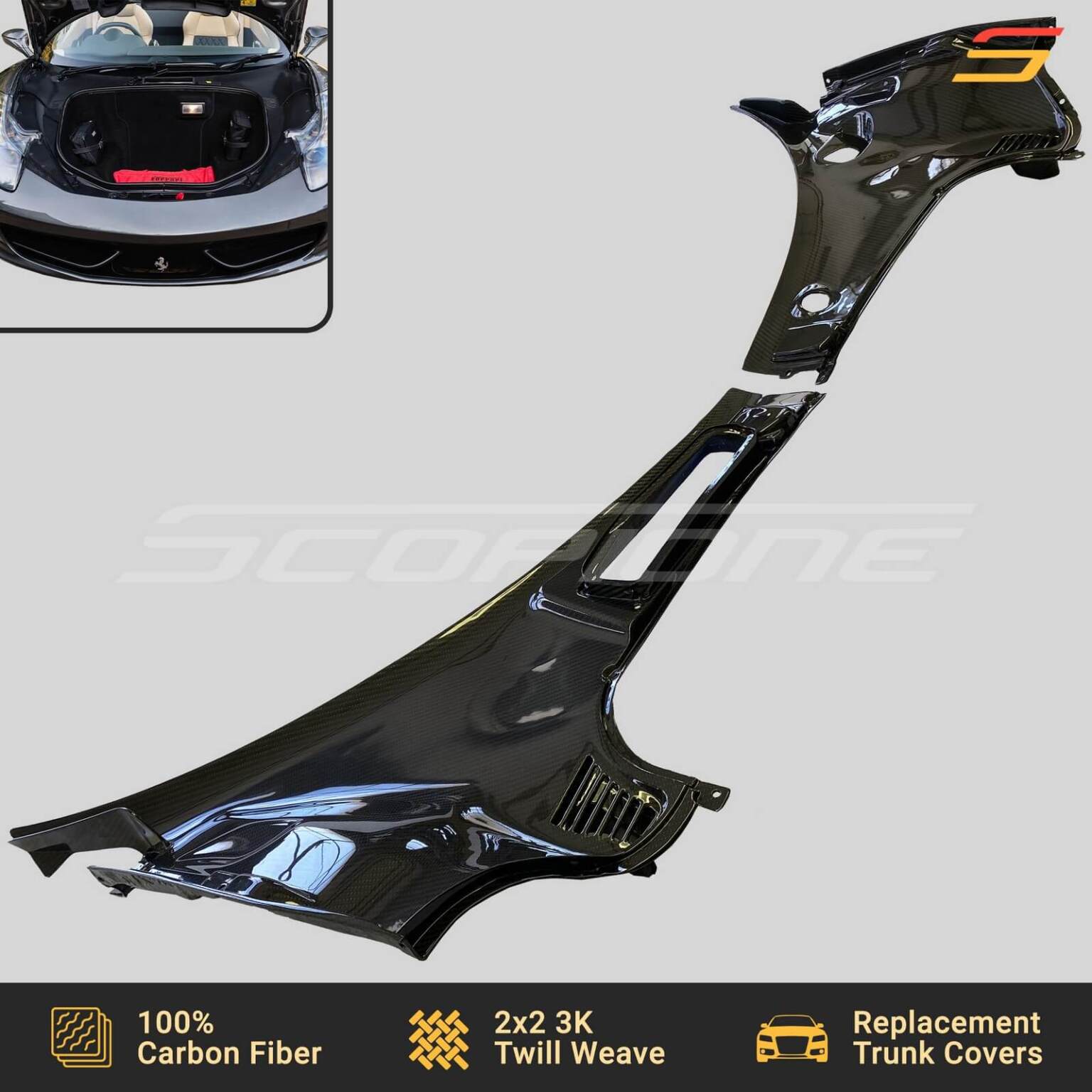 Scopione Carbon Bonnet Trunk Covers for Ferrari 458 Italia Spider
